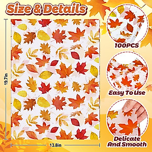 Whaline 100 Sheet Fall Leaves Tissue Paper Bulk Watercolor Maple Leaves Art Tissue Autumn Leaves Wrapping Tissue Paper for Thanksgiving Baby Shower Wedding Gift Wrapping DIY Crafts, 19.6 x 13.7 Inch