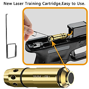 Nihowban Laser Training Cartridge 9mm Caliber with Chamber Extractor Tool for Dry Fire Training Practice, Including Extra Built in Rubber Snap Cap with 3 Sets of Batteries