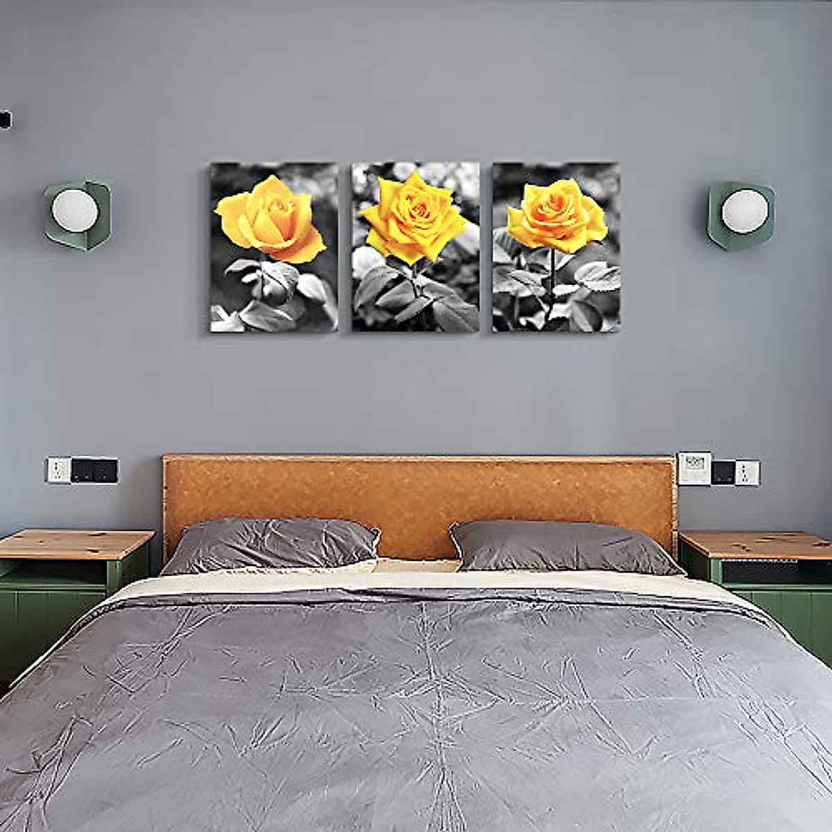 Canvas Wall Art For Bedroom Living Room Bathroom Wall Decor For Kitchen Family Pictures Artwork Black And White Yellow Rose Flowers Paintings 12" X 16" 3 Pieces Framed Modern Office Home Decorations
