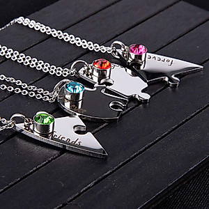 Personalized Matching Heart Puzzles Pieces Custom Name Birthstone Friendship Necklaces for Best Friends of 4