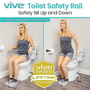 Vive Toilet Rail - Bathroom Safety Frame - Medical Railing Helper for Elderly, Handicap, Disabled, Seniors - Bariatric Assist Handrail Grab Bar - Adjustable Height, Padded Arms Fit Most Toilets