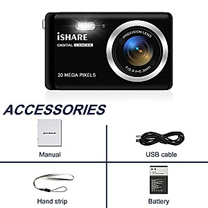 Digital Camera 1080P FHD 20MP Small Camera for Kids, with 2.8 Inch LCD Screen and 8X Digital Zoom, Rechargeable Compact Pocket Point and Shoot Camera for Girls and Boys, Teens, Beginners (Black)