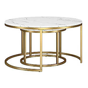 Henn&Hart Watson Coffee Table, 35" and 22" Wide, Gold/White