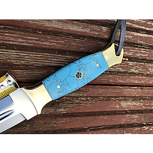 Perkin | 8.5 Inch Fixed Blade Hunting Knife | Throwing Knife, Turquoise Handle | Leather Sheath