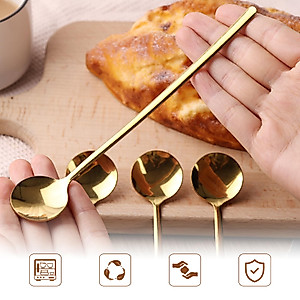 HANSGO 14PCS Coffee Spoons Set, 6.7 Inches Gold Tea Spoons, Stirring Spoons, Gold Spoons Long Handle, Long Spoons for Stirring, Cocktail Coffee Bar Accessories
