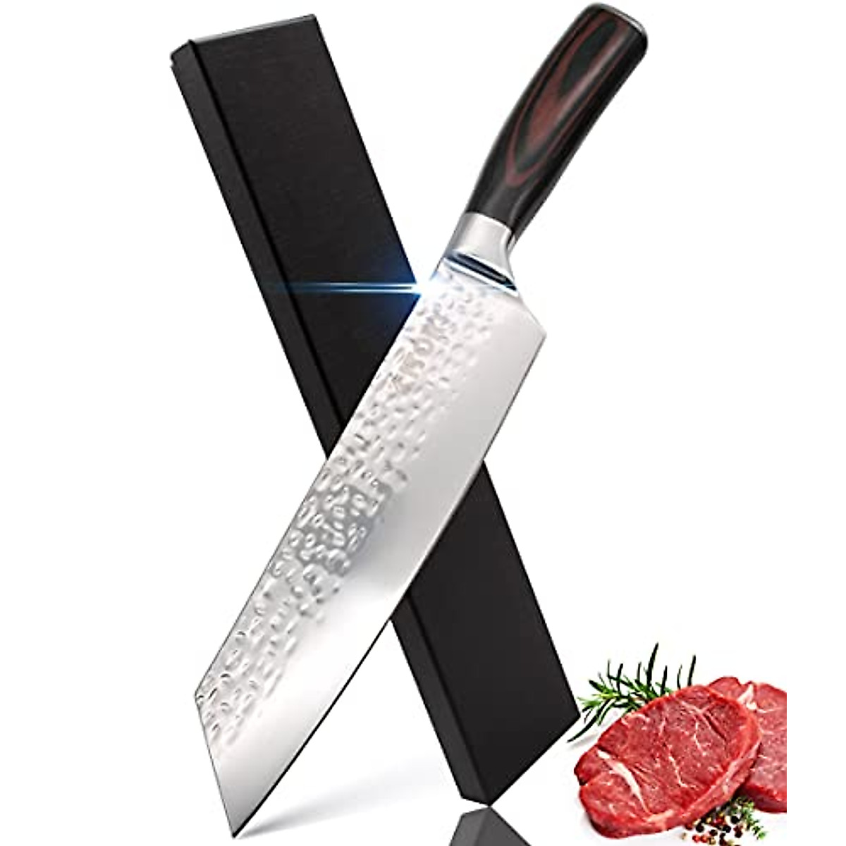 Kitory Kiritsuke Chef Knife 8" Japanese Knife for Smoothly cutting Multi-Use Kitchen Knife for Cutting Meat and Vegetables - Ergonomic PakkaWood Handle - Exquisite Hammered Finish Non-Slip Texture