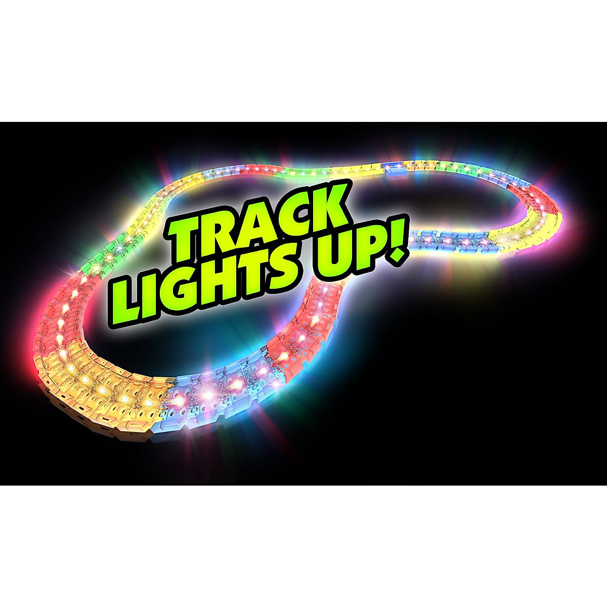 Mindscope LED Laser Tracks by Twister Tracks 12 Feet of Light Up Flexible Track + 1 Light Up Race Car Each Individual Track Piece Contains Lights (Standard Color System)