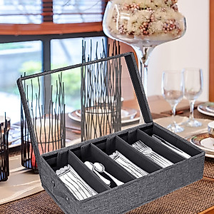 VERONLY Flatware Storage case with Adjustable Dividers, Utensil Silverware Organizer Box chest, Cutlery Storage Holder with Pvc Lid and Handles, Dinnerware Storage Containers for Organizing Cutlery, F