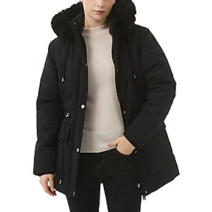 MOERDENG Women's Warm Winter Puffer Coat Thicken Fleece Lined Down Jacket Faux Fur Detachable Hood Snow Parka