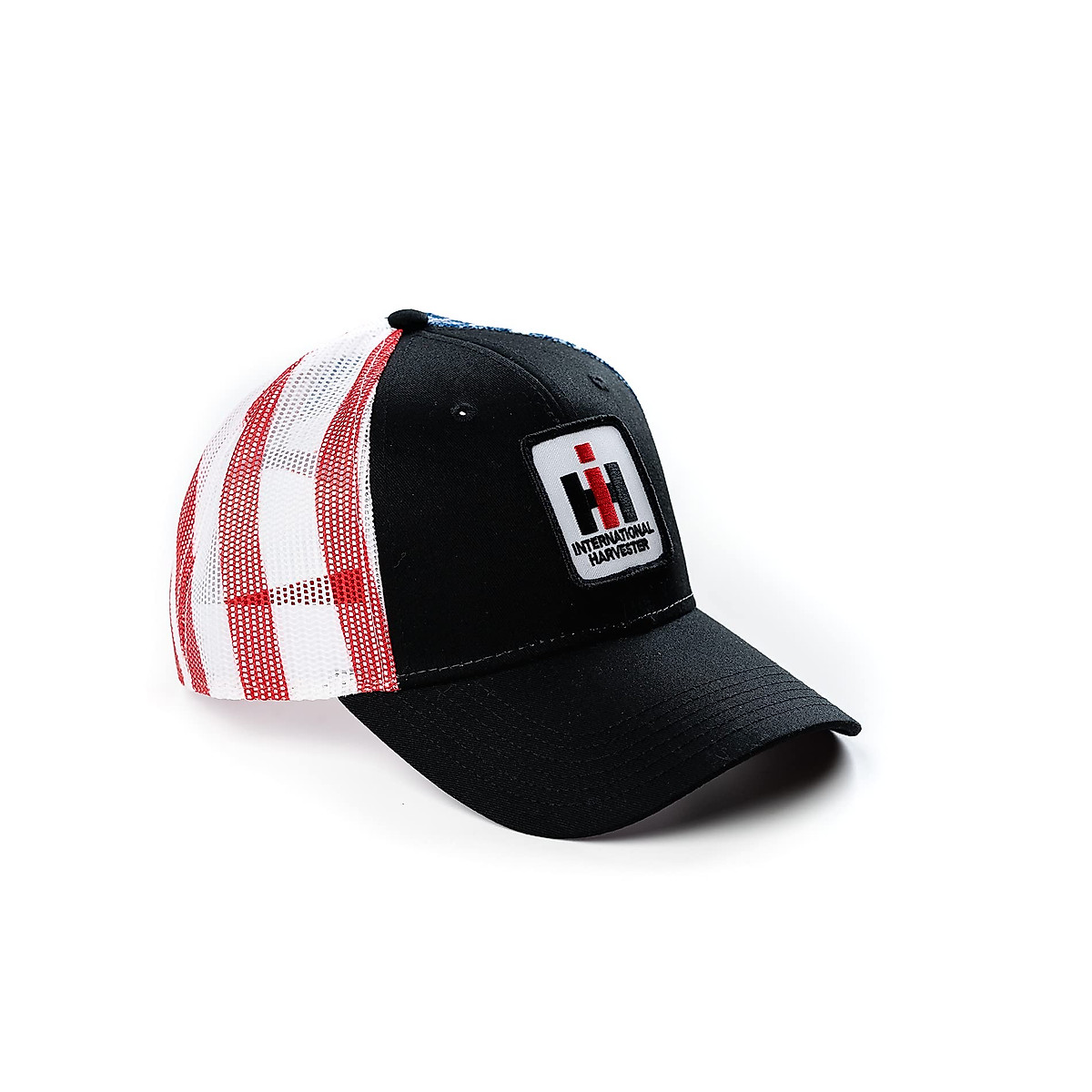 J&D Productions, Inc. International Harvester IH Logo Hat, Black with Flag Mesh Back