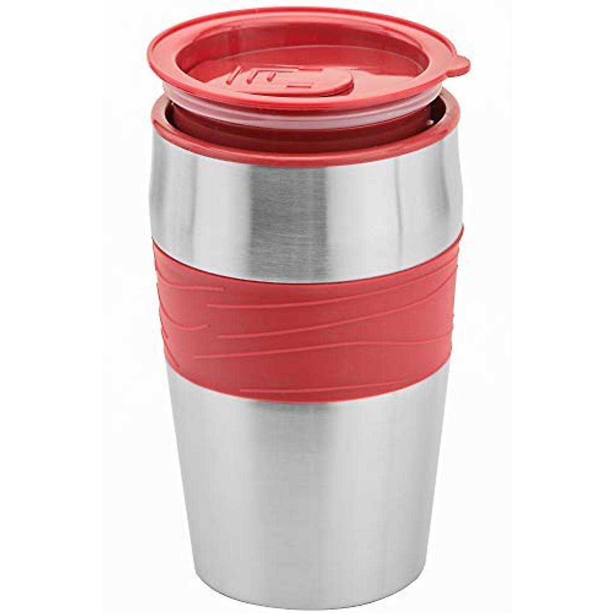 Mixpresso Personal Single-Serve Coffee Maker & 14oz Travel Mug, Drip Small Coffee Maker & Tumbler, Auto Shut Off & Reusable Filter, Red Coffee Maker Compatible with Coffee Grounds