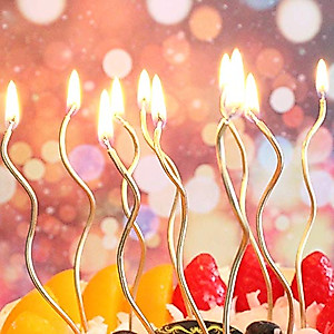 Twisty Birthday Candles Set,Metallic Colorful Curly Coil Candles,Creative Fun Long Thin Wedding Birthday Candles Set,Party Supplies,Cake Decoration,6 Pack (Gold)
