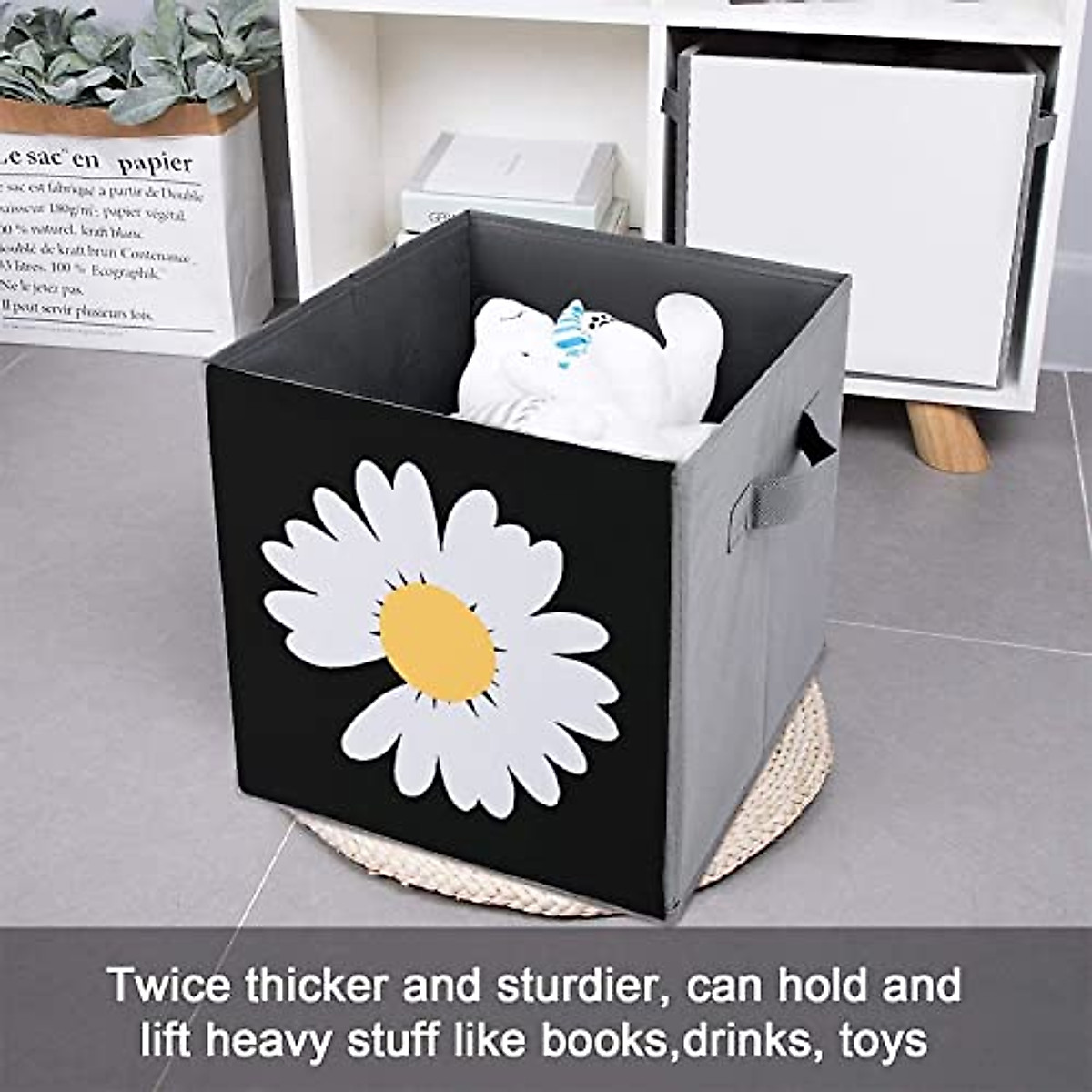 Daisies Flower Large Cubes Storage Bins Collapsible Canvas Storage Box Closet Organizers for Shelves