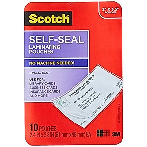 Scotch(R) Self-Sealing Laminating Pouches , Business Card Size (LS851-10G)