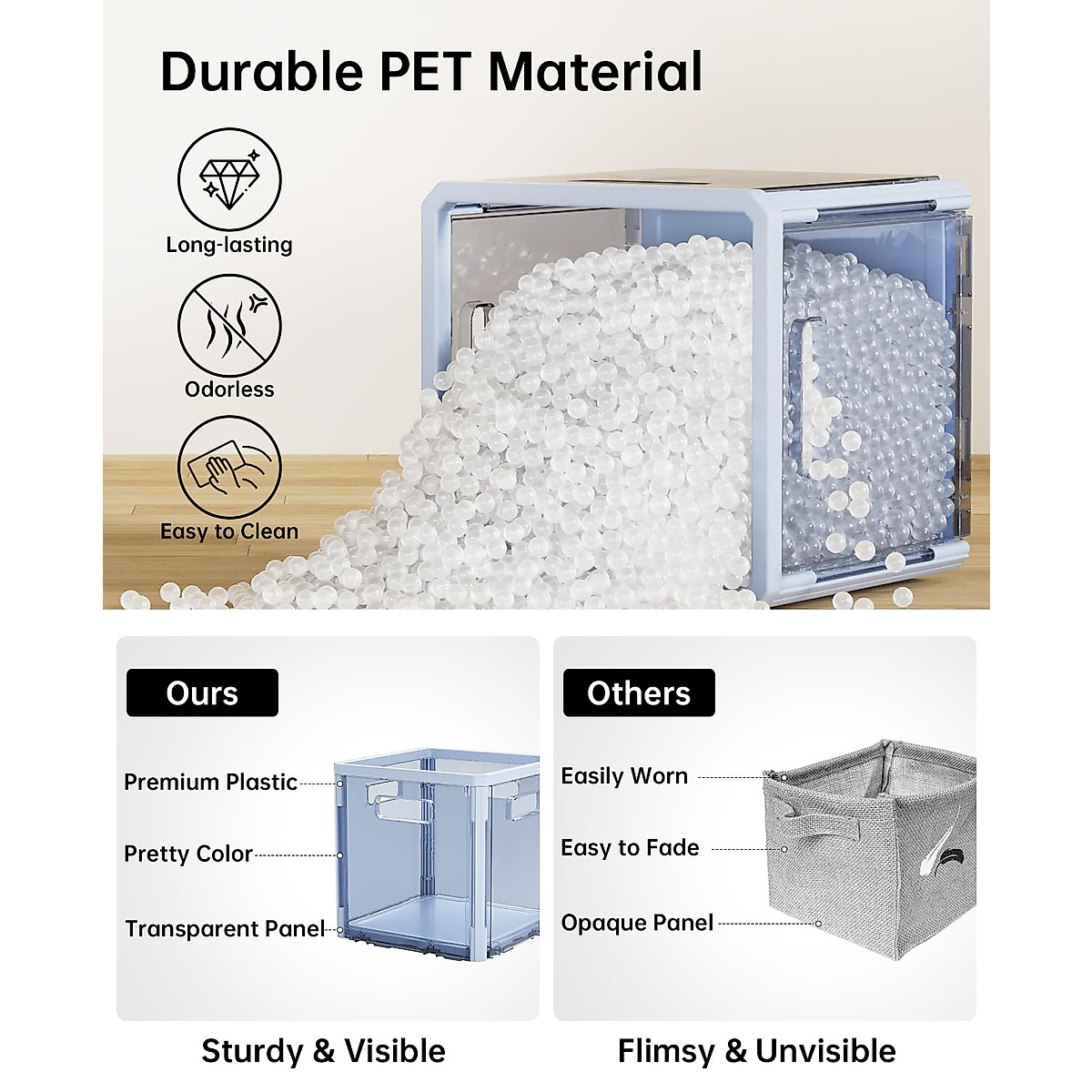 HAIXIN Collaspible Clothes Storage Cubes - Foldable Clothing Storage with Handles Open Home Storage Bins Plastic Storage Containers for Bedroom Closet Wardrobe Dormitory, 6 Pack (Blue, 10.5 Inch)