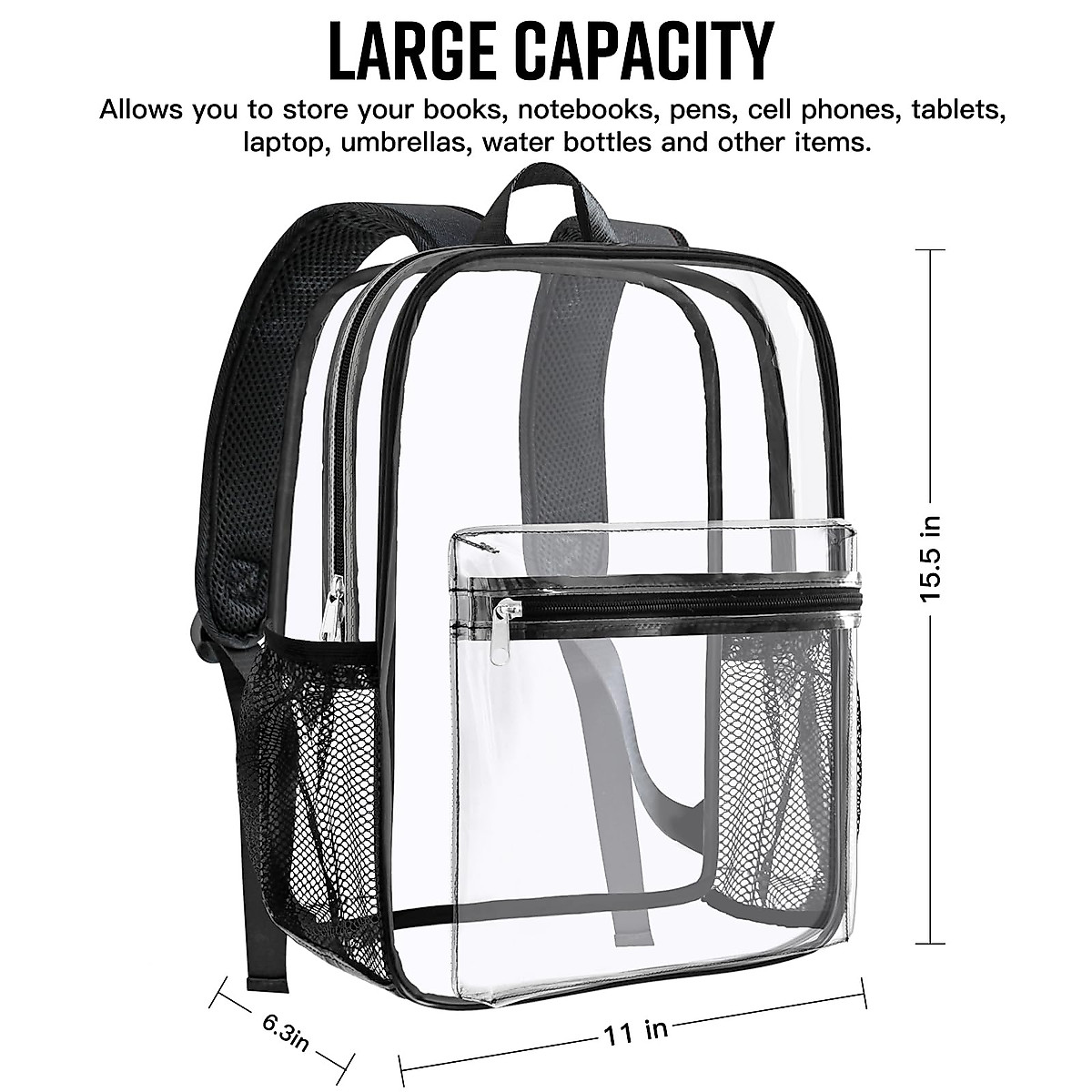 AZKAQA Clear Backpack Transparent See Through Backpack for Security Sports Work Travel Stadium Casual Daypack Backpacks