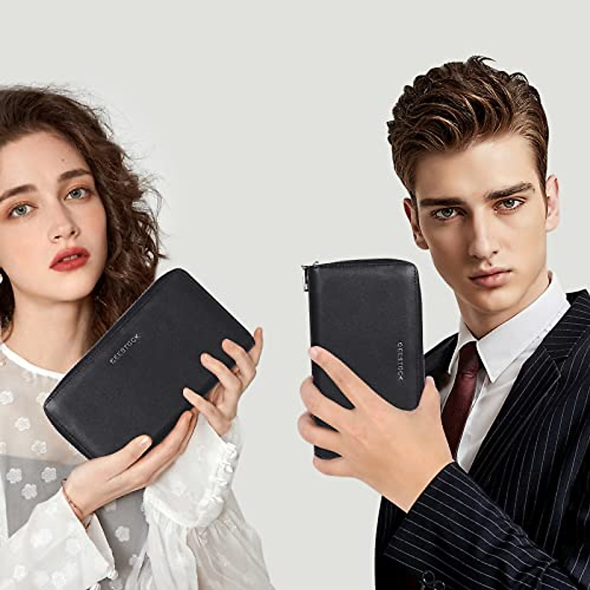 Geestock Large Capacity Credit Card Wallet, 24 Slots RFID Blocking Leather Card Holder Wallets, Zipper Organizer Accordion Wallet for Women Men, Black