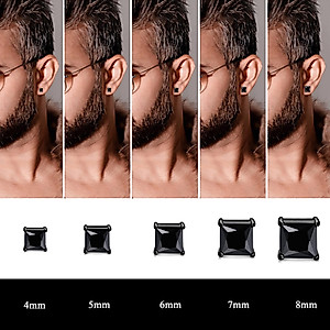 ORAZIO Black Silver Earrings for Men,Stainless Steel Cubic Zirconia Earrings 20G Mens Earrings Hypoallergenic CZ Earrings Studs Trendy Square Earring Studs Set 4-8MM,CZ 5MM