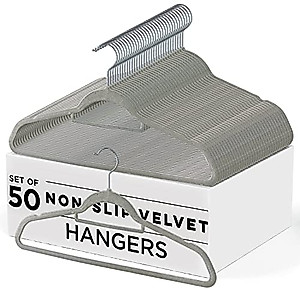 Velvet Hangers - Premium Clothes Hanger Set with Velvet Cover - Hangers Non Slip with Additional Accessory Holder – Clothing Hangers with Strap Holders – Elegant Design with Swivel Hook – 50pcs