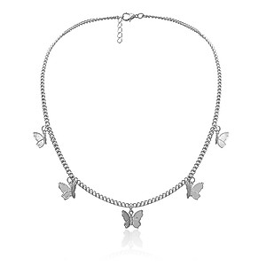 Kercisbeauty Silver Butterfly Necklace for Women Ladies Banquet Prom Wedding Jewelry Butterfly Choker(Silver)