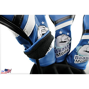 Guiote Beast Mode 1 3 5 H Golf Headcover Blue Vintage Retro Driver Fairway Wood Hybrid Cover