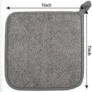 100% Cotton Kitchen Everyday Basic Terry Pot Holder Heat Resistant Coaster Potholder for Cooking and Baking Set of 5 Grey