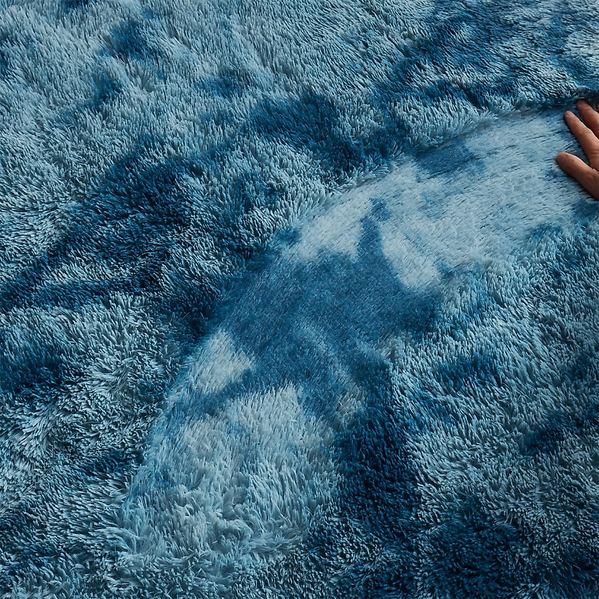 Arbosofe Area Rugs for Living Room Bedroom, 9X12 ft Tie dyed Blue Fluffy Fuzzy Shag Small Carpet Soft Plush Furry Clearance Rug, Cute Rugs for Nursery, Playroom, Kids and Girls Room