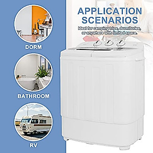 SUPER DEAL Compact Mini Twin Tub Washing Machine, Portable Laundry Washer w/Wash and Spin Cycle Combo, Built-in Gravity Drain, 13lbs Capacity for Camping, Apartments, Dorms, College Rooms, RV’s and more
