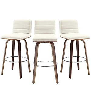 Bekrvio Bar Stools Set of 3 Swivel Bar Stools with Backs, 29 Inch Bar Height Upholstered PU Leather Barstool, L Shape Back, Padded Seat, Mid-Century Modern Bar Stool Chairs for Kitchen Island, White