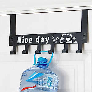 Over Door Hook Hanger Panda Removable Storage Rack 6 Hooks Holder Home Organizer for Coat Towel Bag Kid Room Metal Robe Kitchen (Black)