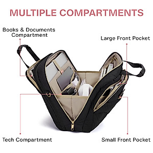 BAGSMART 17.3 Inch Laptop Bag, Large Expandable Briefcase for Women Business Office Travel Computer Bag Shoulder Bag Water Resistant Anti Theft Durable,Black Woven