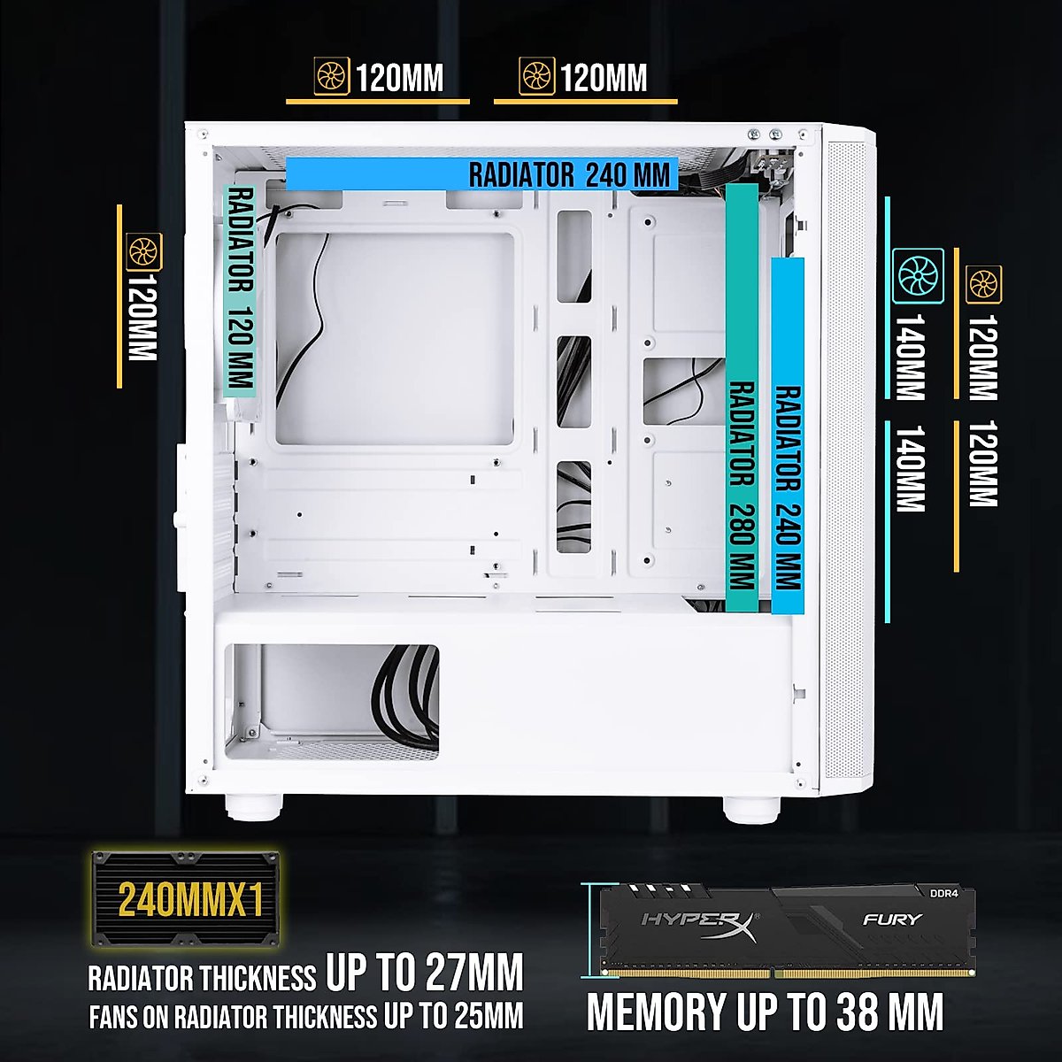 BitFenix Nova Mesh mATX (Micro ATX, Mini ITX) High Airflow PC Gaming Case ARGB Edition White, 3 x ARGB Fans Pre-Installed, 240mm AIO Support at Top, GPU Length Support Up to 345mm (Micro ATX, White)