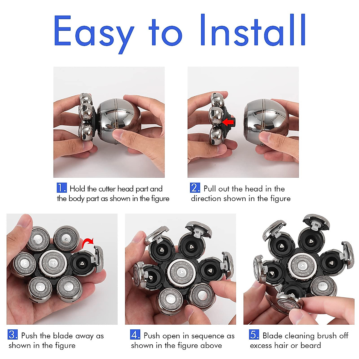 7D Electric Razor for Men,5-in-1 Bald Head Shaver Cordless LED Mens Electric Shavers IPX7 Waterproof Wet Dry Rotary Shaver Head Shavers for Bald Men with Beard Clippers Nose Trimmer