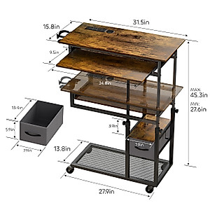 Oransail Height Adjustable C Table with Charging Station, Mobile Laptop C Shaped End Table, Couch Desk with Wheels, Couch Side Table with Storage Drawer for Living Room Bedroom