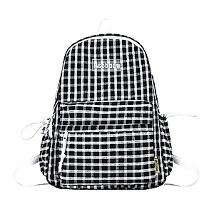Aesthetic Backpacks for Teen Girls, Sage Green Preppy Plaid School Bag, Large Capacity Casual Daypack Back to School Backpack (Black)