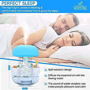 VIDITAL Raining Cloud Diffuser with Rain 7 Changing Colors, Rain Cloud Humidifier Night Light, White Noise, Relaxing Rain Sounds Aid, ECO-Friendly, 6 Decorations Included