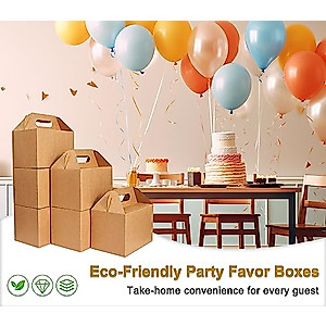 Happyhiram 10-Pack Large Gable Boxes Brown - 9x6x6 Inch Sturdy Kraft Paper Containers for Gifts, Box Lunches, Cookies, and Birthday Wedding, Welcome Boxes Easy to Assemble with Handles