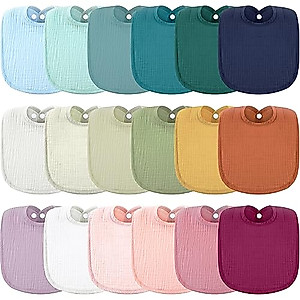 Mepase 18 Pieces Muslin Bibs Baby Bandana Drool Bibs Assorted Colors Baby Bibs Soft and Absorbent Newborn Bibs Baby Drooling Bibs Suitable for 6 to 18 Months of Age