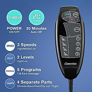 comrelax Back Massage Pad, Massager Seat Cushion with Heat, 10 Vibration Nodes Chair Massage to Back Pain Relief for Home and Office Use (Grey)