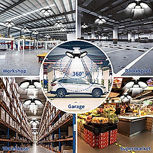 Dansny LED Garage Lights, 80W Deformable LED Garage Ceiling Lights 12000LM Led Shop Lights for Garage, Garage Lights with 3 Adjustable Panels, Utility Led Garage Lighting, LED Light Bulbs for barn etc