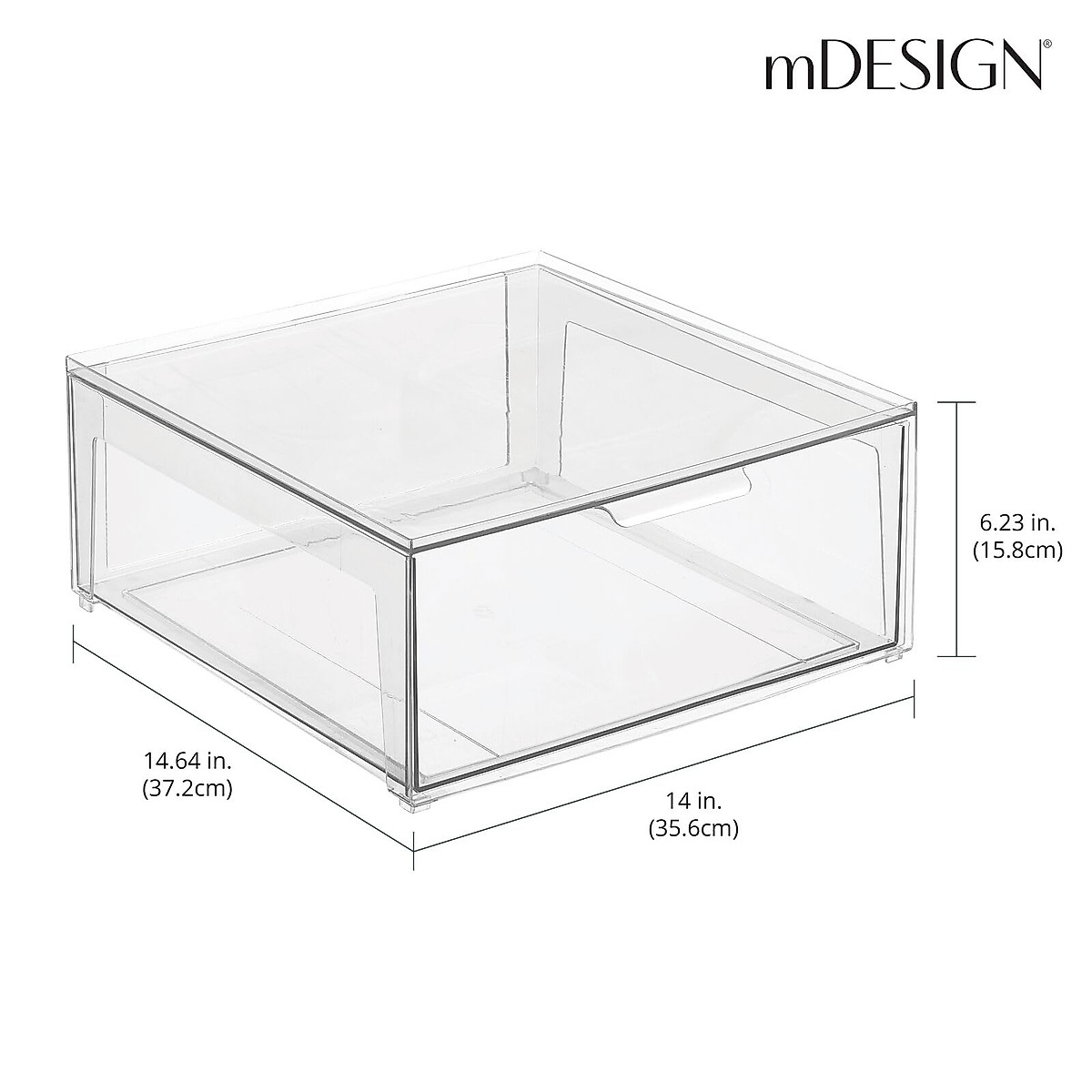 mDesign Plastic Stackable Closet Storage Organizer Bin Containers with Front Pull Drawer for Cabinet, Desk, Shelf, Cupboard, or Dresser Organization - Lumiere Collection - 2 Pack - Clear