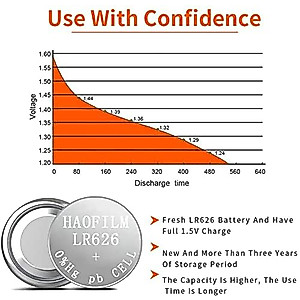 HAOFILM LR626 SR626SW 377 376 LR626 AG4 Premium Alkaline Battery,1.5V Round Button Coin Cell Batteries (10 Pack)