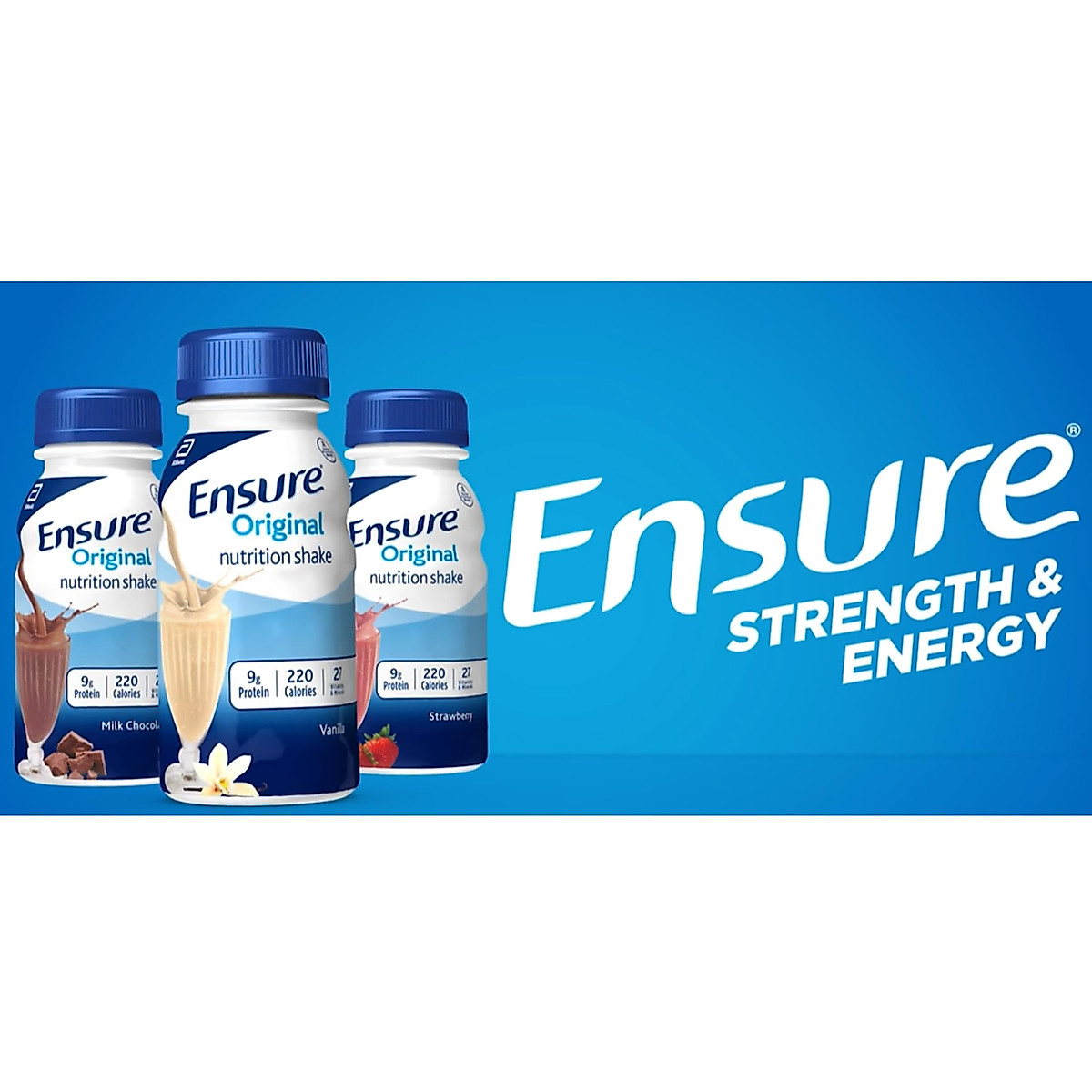 Ensure Original Milk Chocolate, Vanilla & Strawberry Flavors| Nutrition Shake With Fiber | Meal Replacement Shake to Boost Energy is Gluten Free | 8 Fl OZ Pack of 7 | Packaged with a Can of water to help keep you Stay Hydrated - Limited Edition