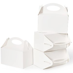 Shallive 12 Pcs Small Party Treat Boxes, 6 Inch Candy Cookie Goodie Gift Bags Gable Box for Kids Birthday Party, White