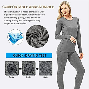 MeetHoo Thermal Underwear for Women, Winter Warm Base Layer Compression Set, Fleece Lined Long Johns Running Skiing Gray