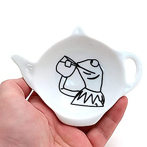 Kermit Drinking Tea meme teabag holder, teapot shaped tea bag dish - Lennymud by Lorrie Veasey