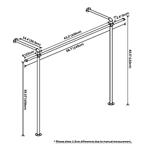 Anynice Industrial Pipe Clothing Rack,Industrial Clothing Rack, Clothing Rods for Hanging Clothes,Clothes Rack,Wall Mounted Garment Rack (58.7" W x 14.4" D x43.3 H, ANY-BF11)