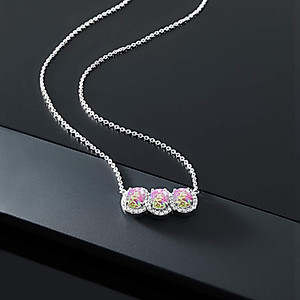Gem Stone King 2.34 Ct Oval Cabochon Pink Simulated Opal 925 Sterling Silver 18 Inches 3-Stone Necklace