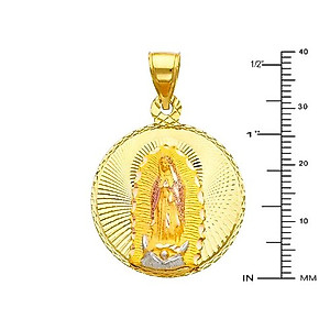 14k Tri Color Gold Religious Mary Guadlupe Stamp Charm Pendant