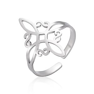 Dreamtimes Witch Knot Ring for Women Stainless Steel Adjustable Open Finger Rings Celtic Quaternary Wiccan Witches Knot Ring Witchcraft Amulet Jewelry Birthday Gift (SILVER)